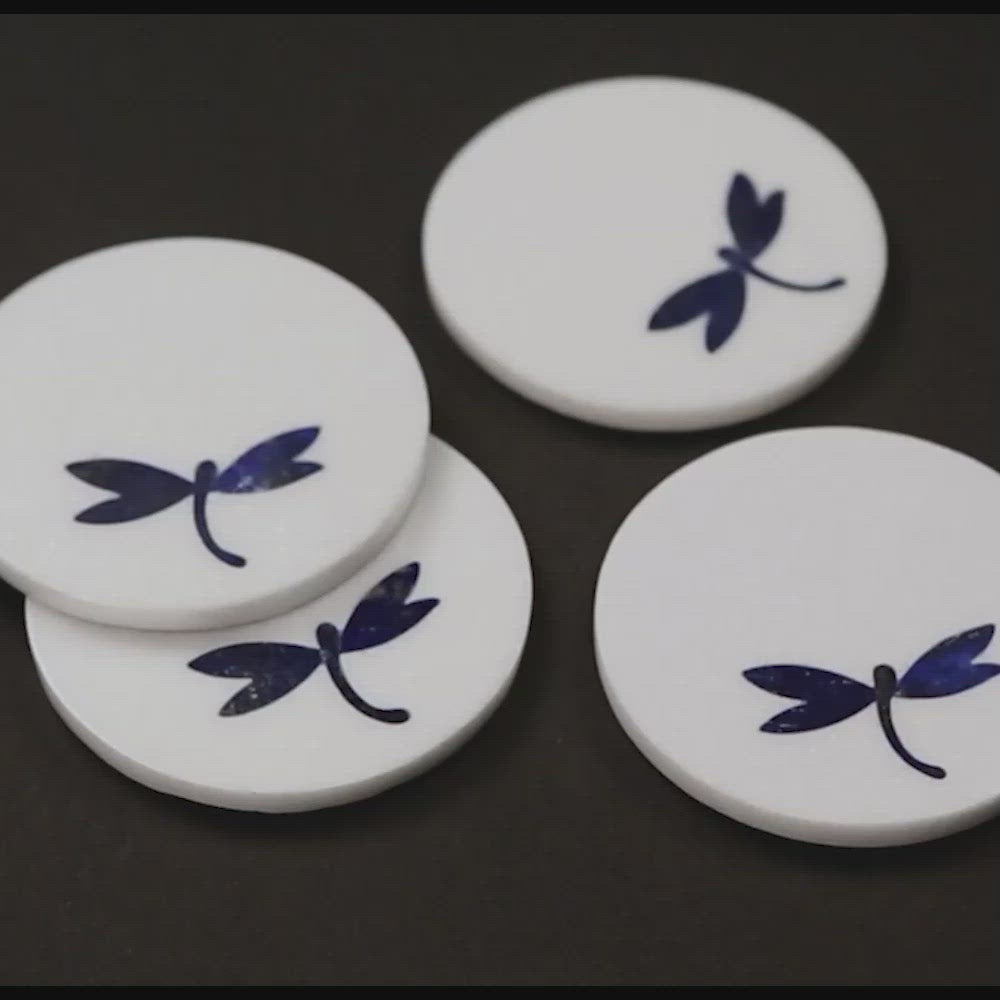 White Marble Coasters with Lapis Lazuli Inlay (Set of 4) – ORVI