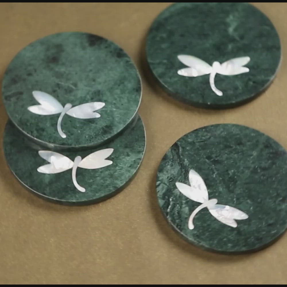Green Marble Coasters with Mother of Pearl Inlay (Set of 4) – ORVI