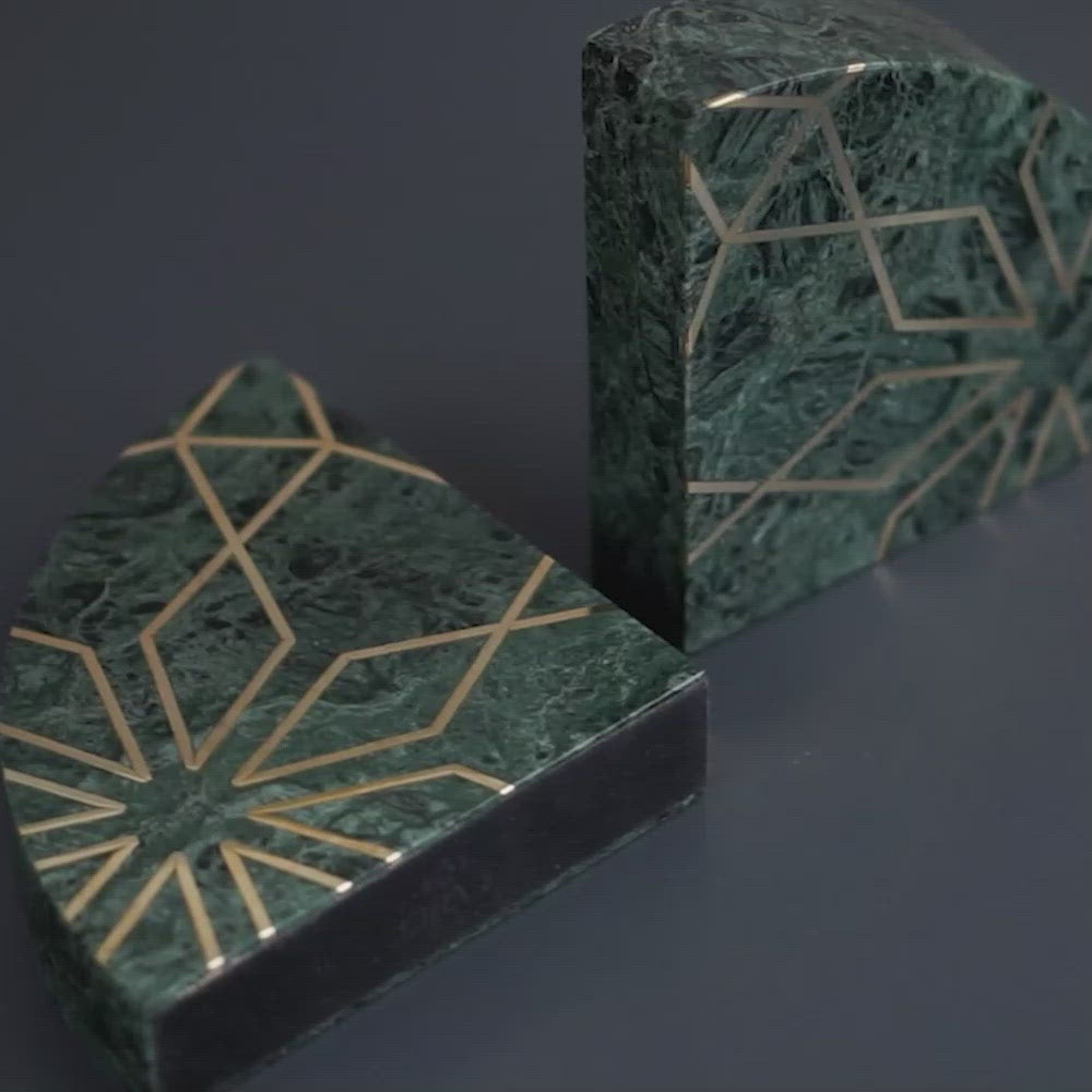 Geometria Marble Bookends with Brass Inlay – ORVI