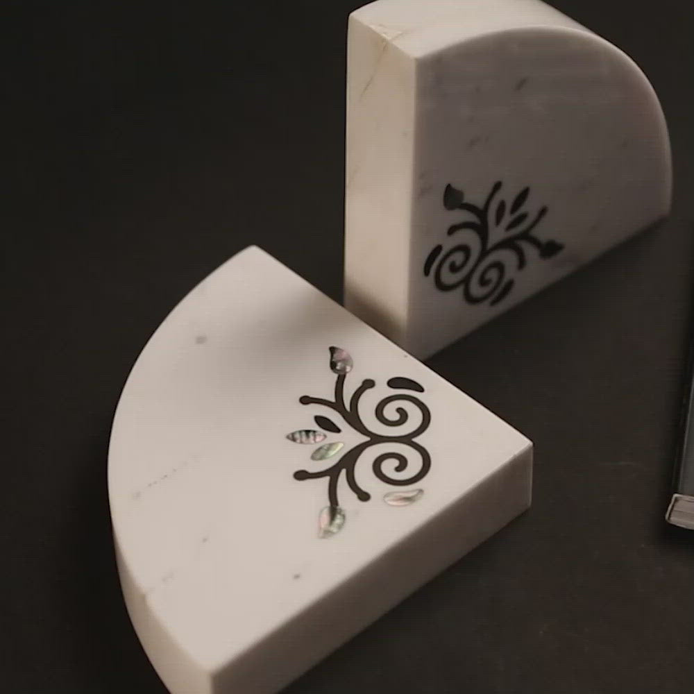 Marble Bookends with Mother of Pearl Inlay – ORVI