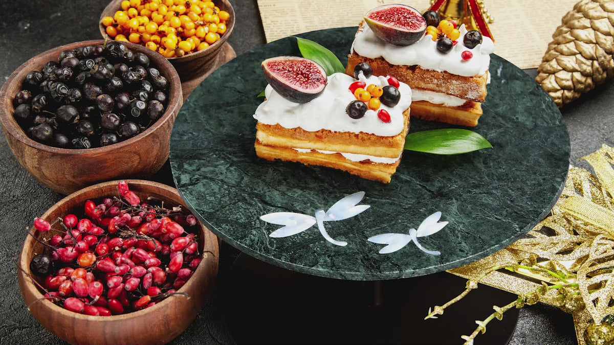 Green Marble Cake Stand with Mother of Pearl Inlay – ORVI