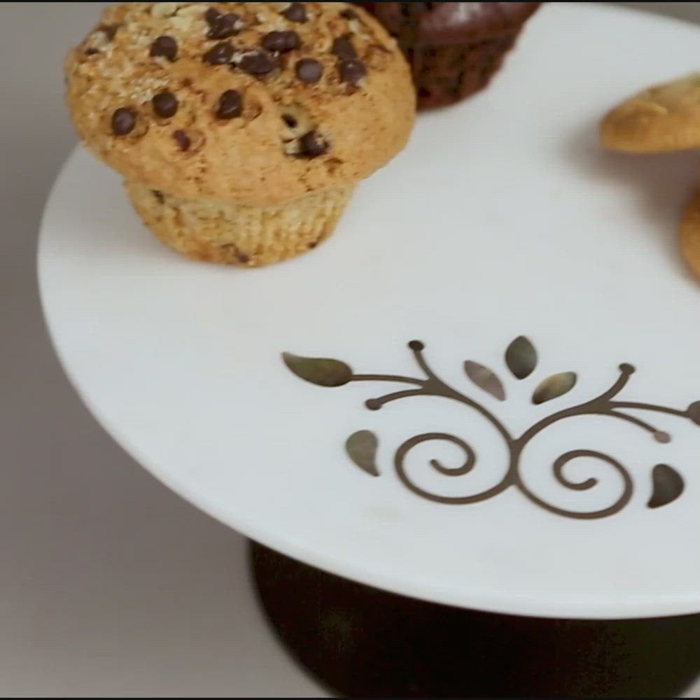 Marble Cake Stand with Mother of Pearl Inlay – ORVI
