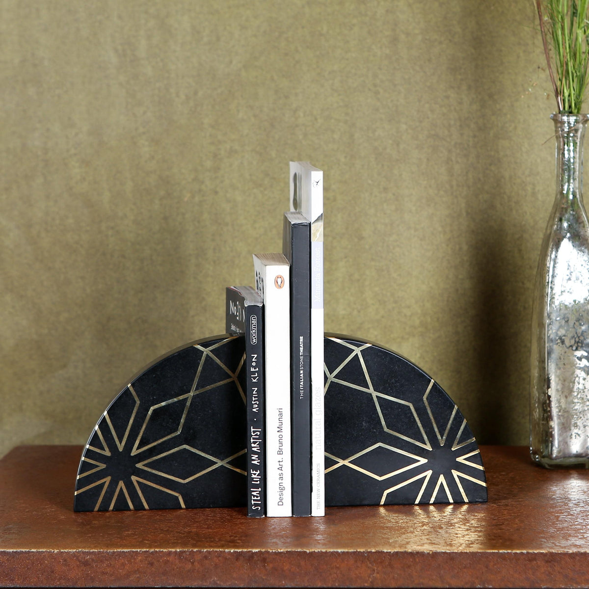 Black Stone Bookends with Brass Inlay – ORVI