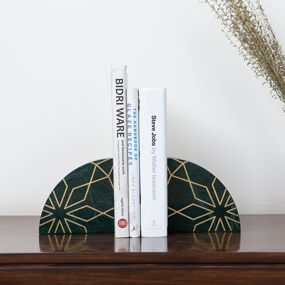 Geometria Marble Bookends with Brass Inlay – ORVI