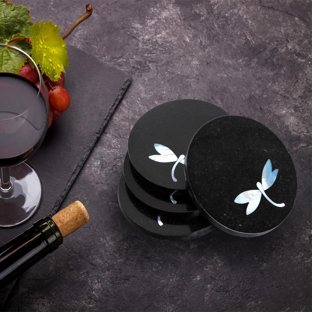 Black Limestone Coasters with Mother of Pearl Inlay (Set of 4) – ORVI