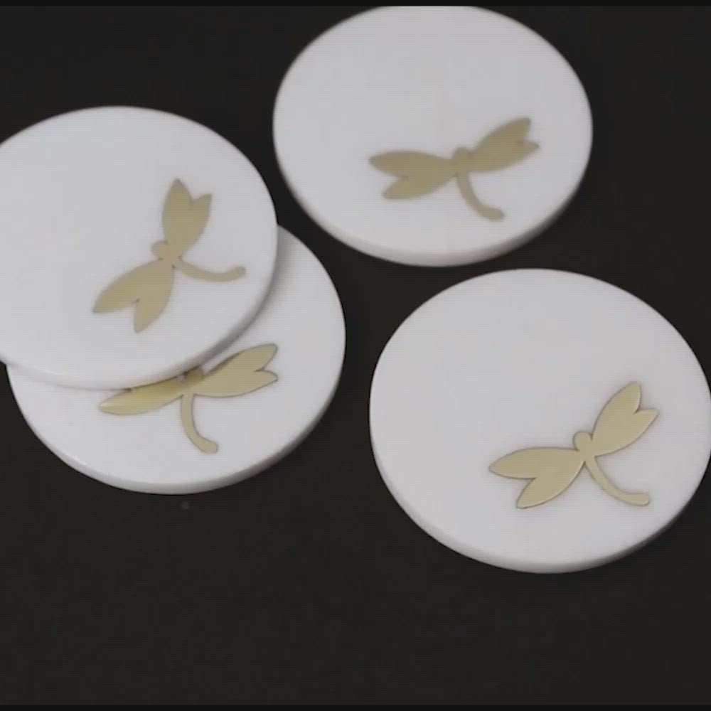 White Marble Coasters with Brass Inlay (Set of 4) – ORVI